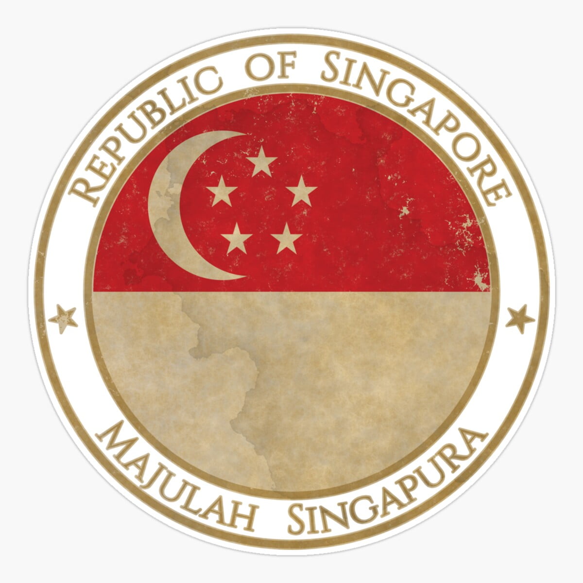 Maneki Vintage Republic Of Singapore Asia Asian Flag Sticker, Phone ...