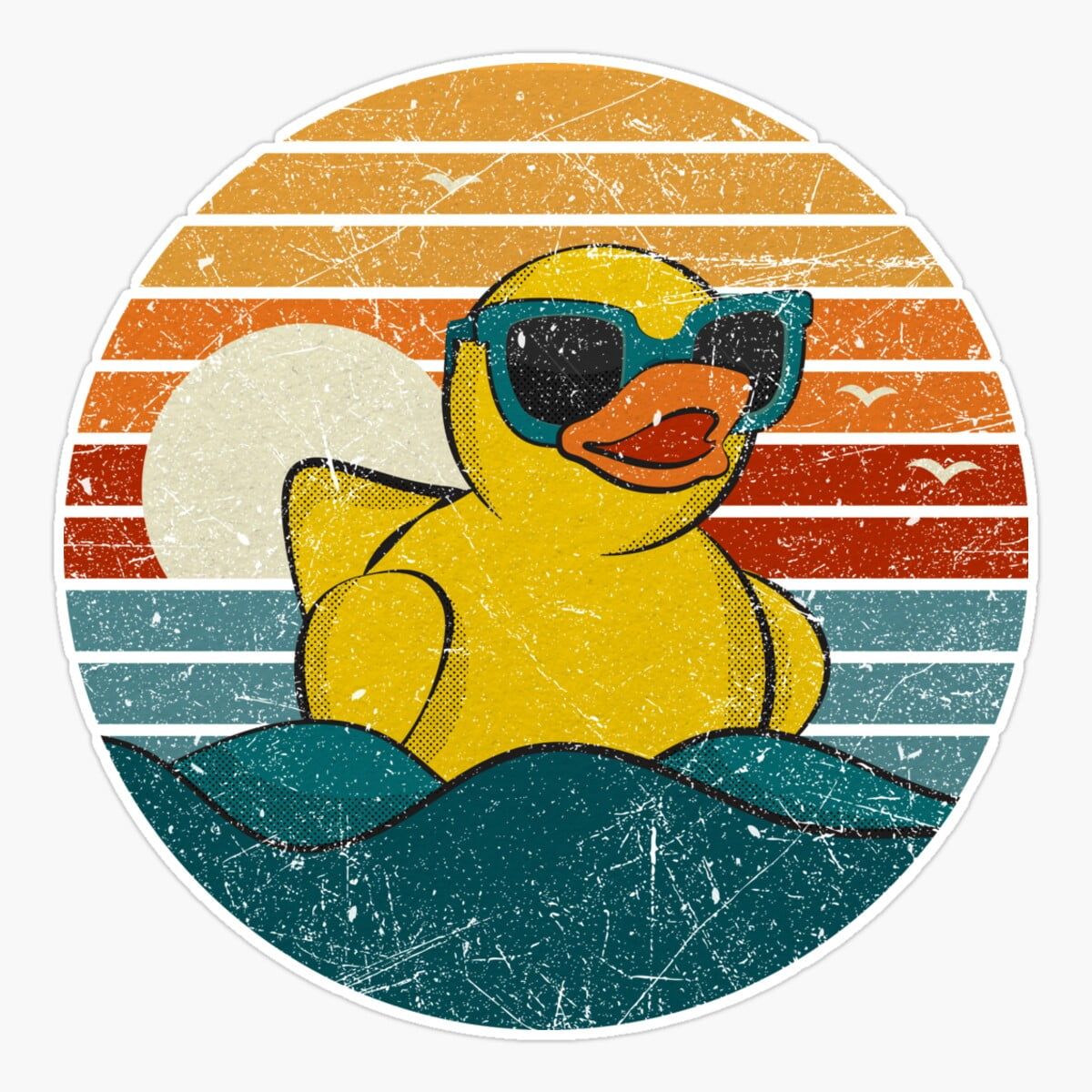 Maneki Vintage Retro Sunset Art Of Zoo Cute Yellow Rubber Duckling Bath ...