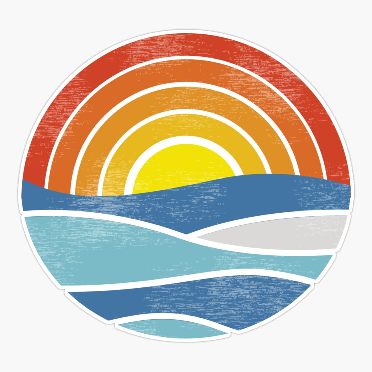 Maneki Vintage Retro Sunset Rainbow Waves Sticker, Phone Decal Water ...