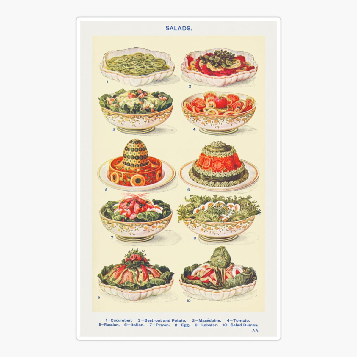 Maneki Vintage Salad Illustration Sticker, Phone Decal Water Bottle ...