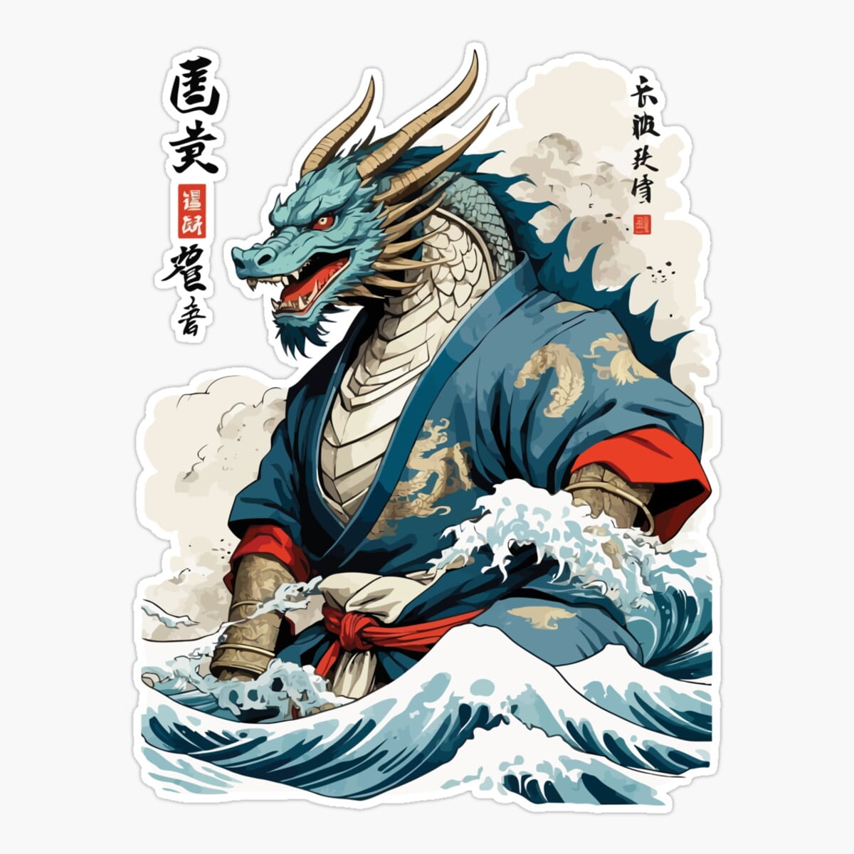 Maneki Vintage Samurai Dragon Anime Japan Art Sticker, Phone Decal ...
