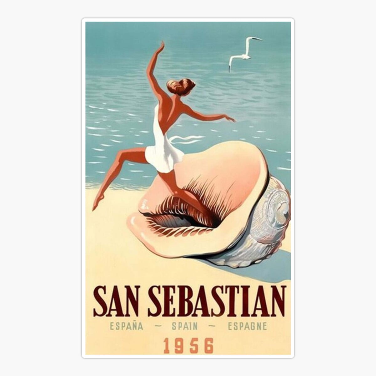 Maneki Vintage San Sebastian Spain Travel Poster Sticker, Phone Decal ...