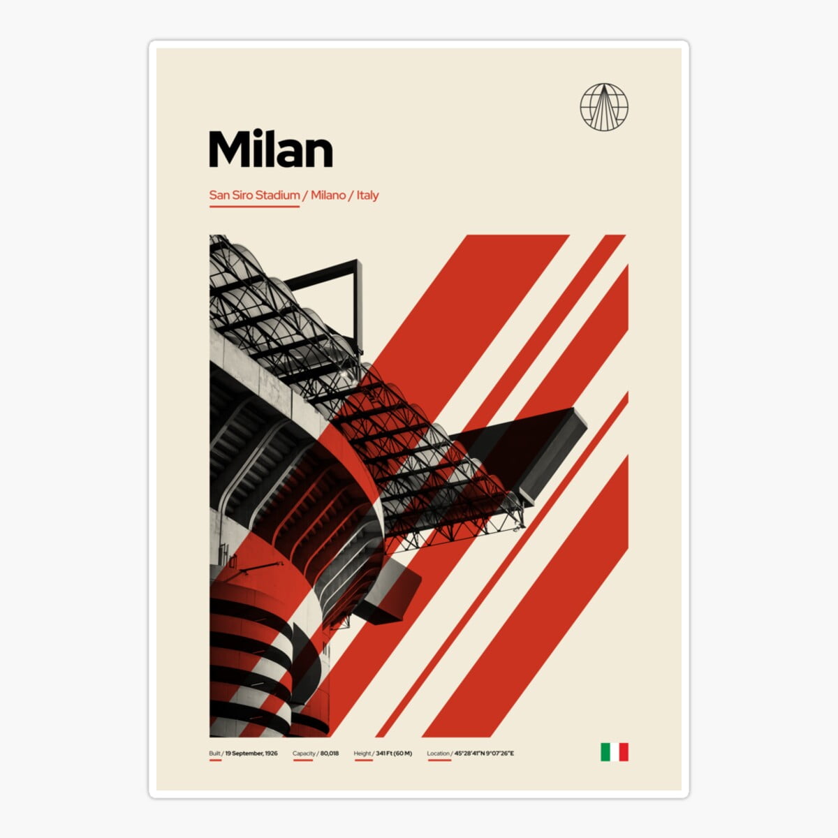 Maneki Vintage San Siro Stadium Ac Milan Italy Architecture Sticker ...