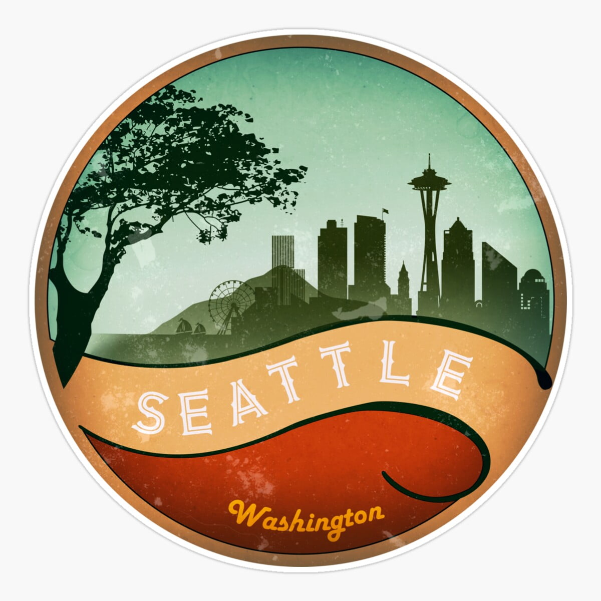 Maneki Vintage Seattle Skyline Sticker, Phone Decal Water Bottle ...