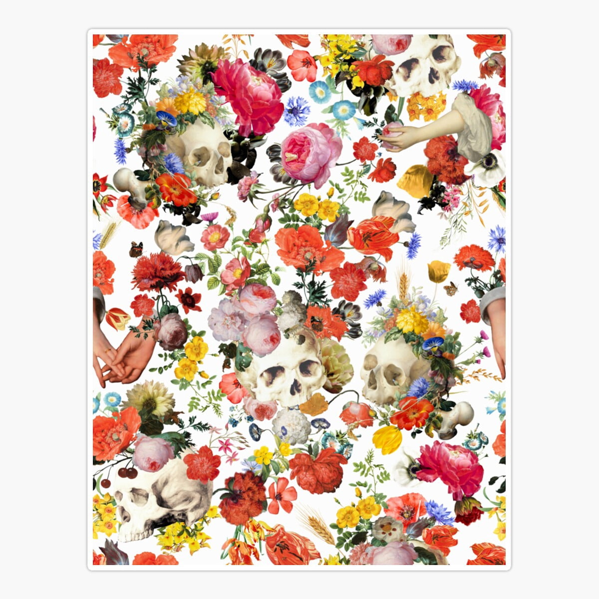 Maneki Vintage Skulls And Dutch Flowers White Botanical Garden ...