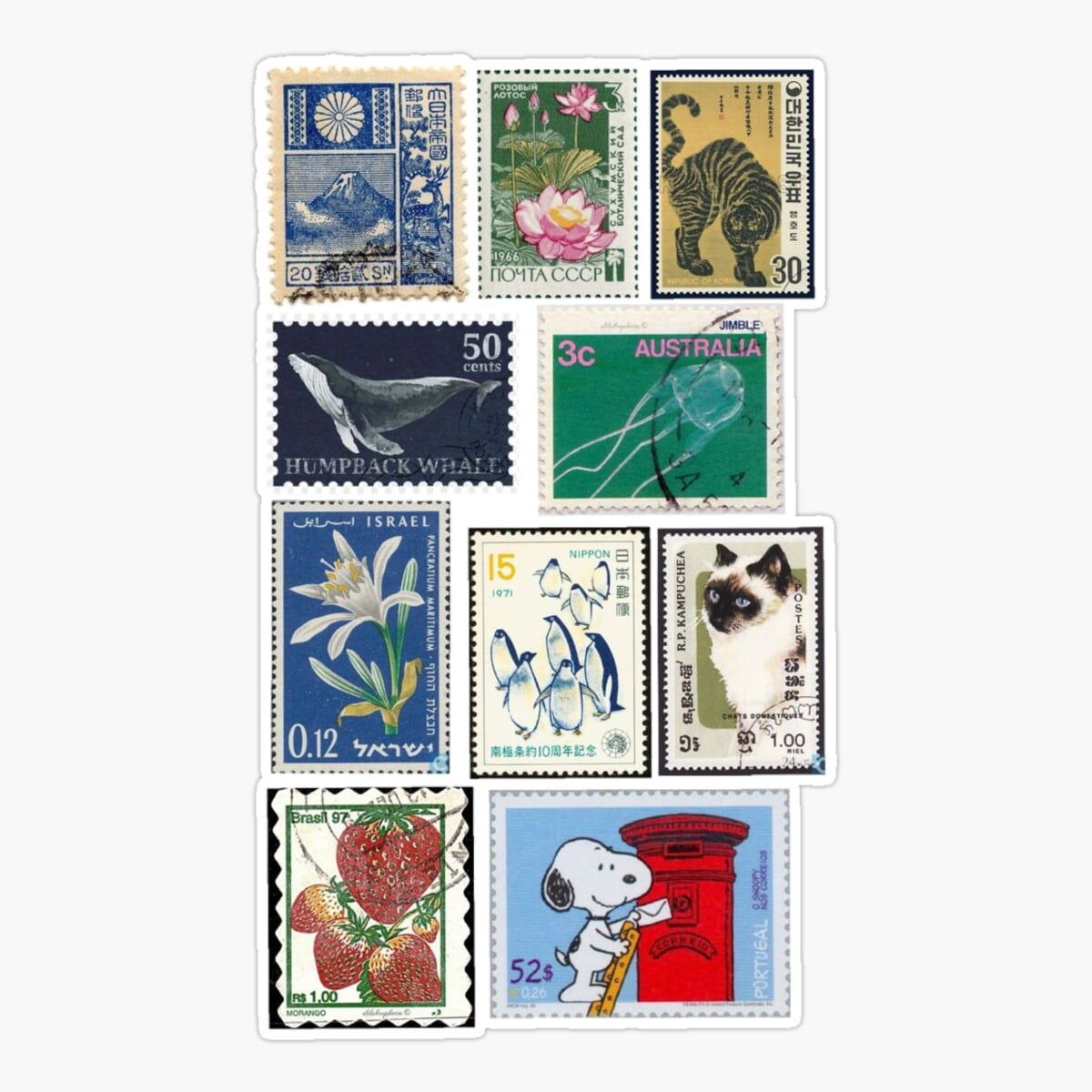 Maneki Vintage Stamp Stickers Collection From Around The World Sticker ...