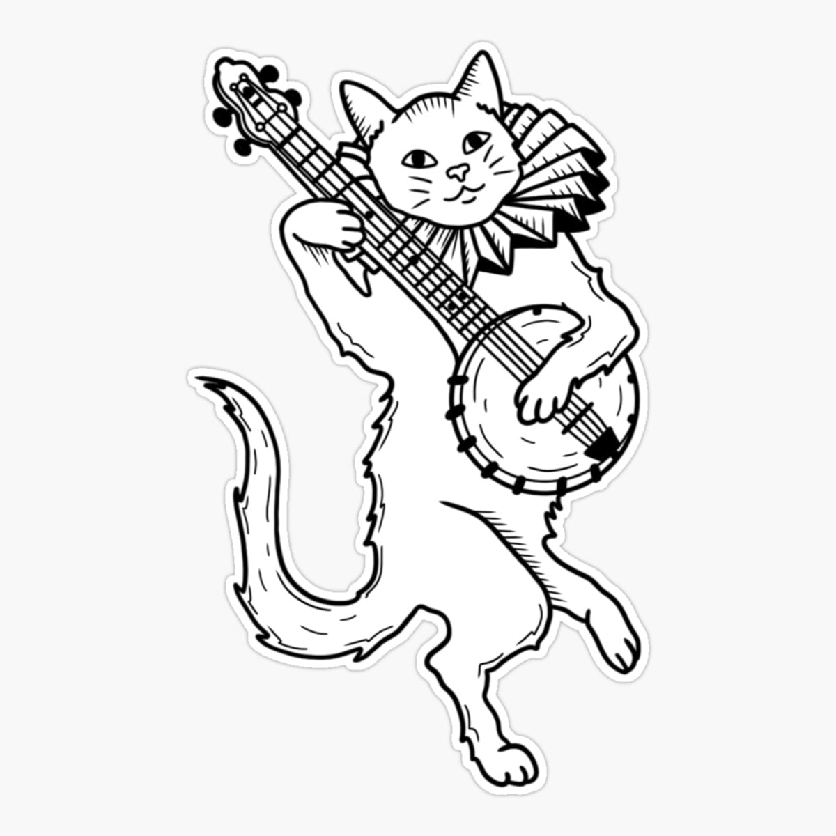 Maneki Vintage Style Banjo Clown Cat Sticker, Phone Decal Water Bottle ...