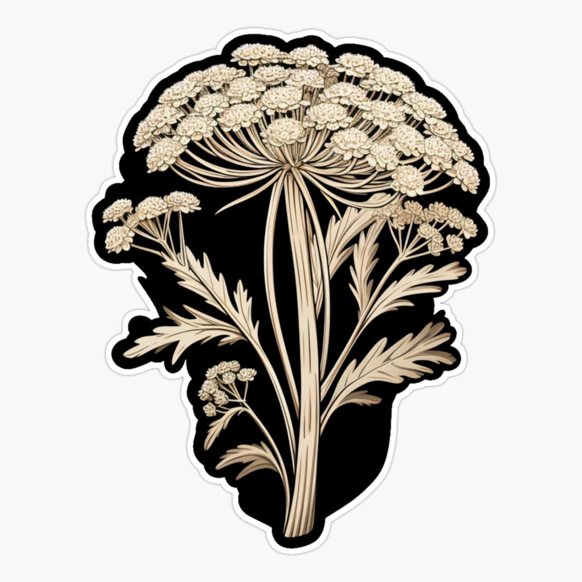 Maneki Vintage Style Queen Anne'S Lace Botanical Pen And Ink Style ...