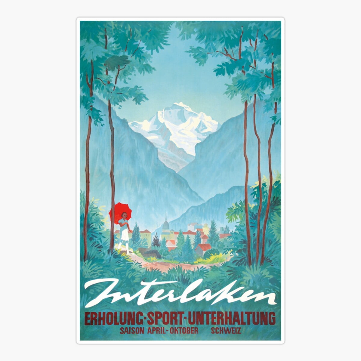 Maneki Vintage Switzerland Poster Vintage Swiss Travel Art Interlaken ...