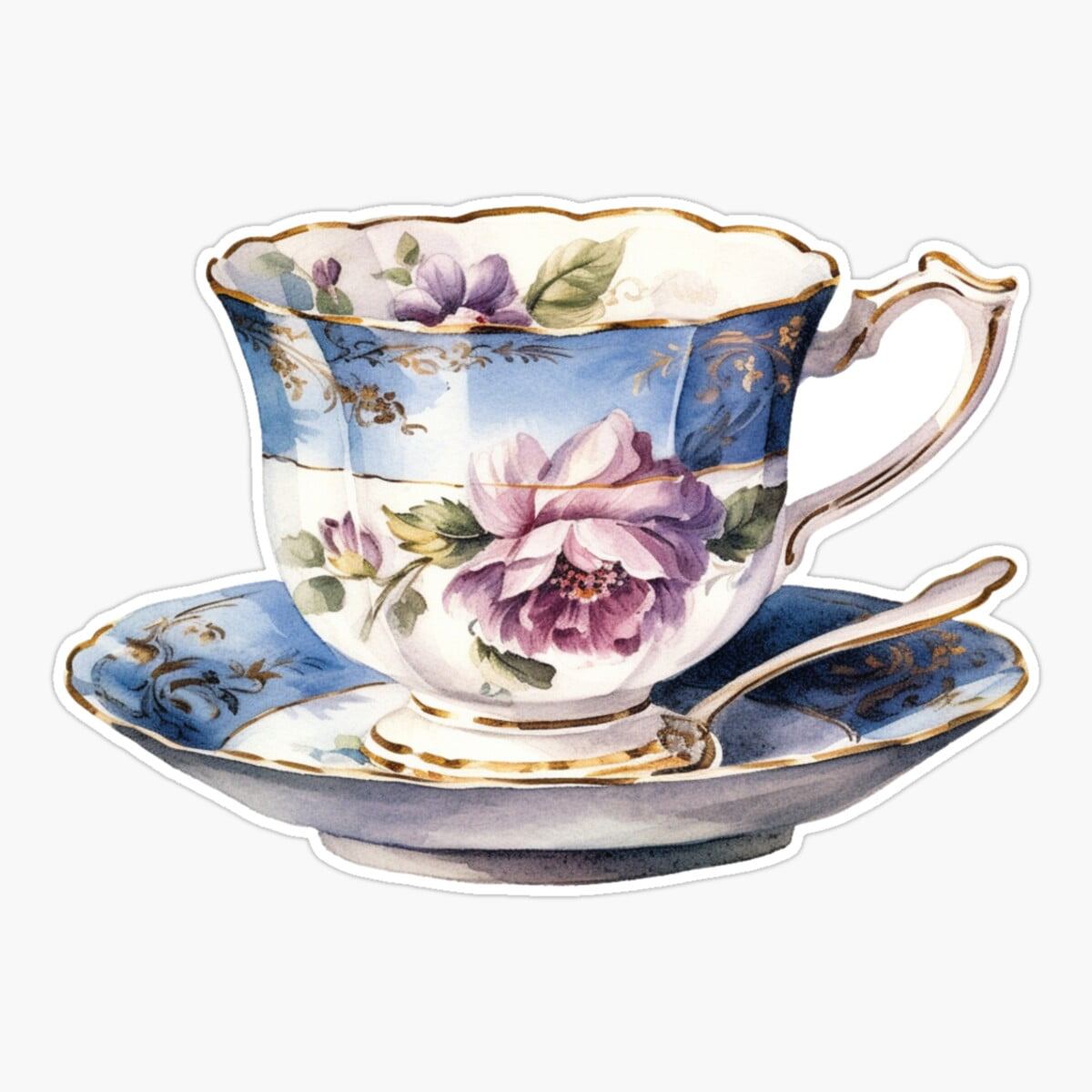 Maneki Vintage Teacup Royalcore In Blue Floral Tea - Pink Rose ...