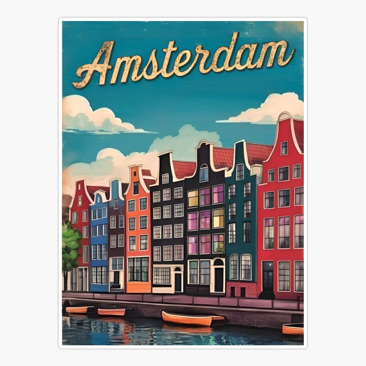 Maneki Vintage Travel Amsterdam Netherlands Retro Scenic Sticker, Phone ...