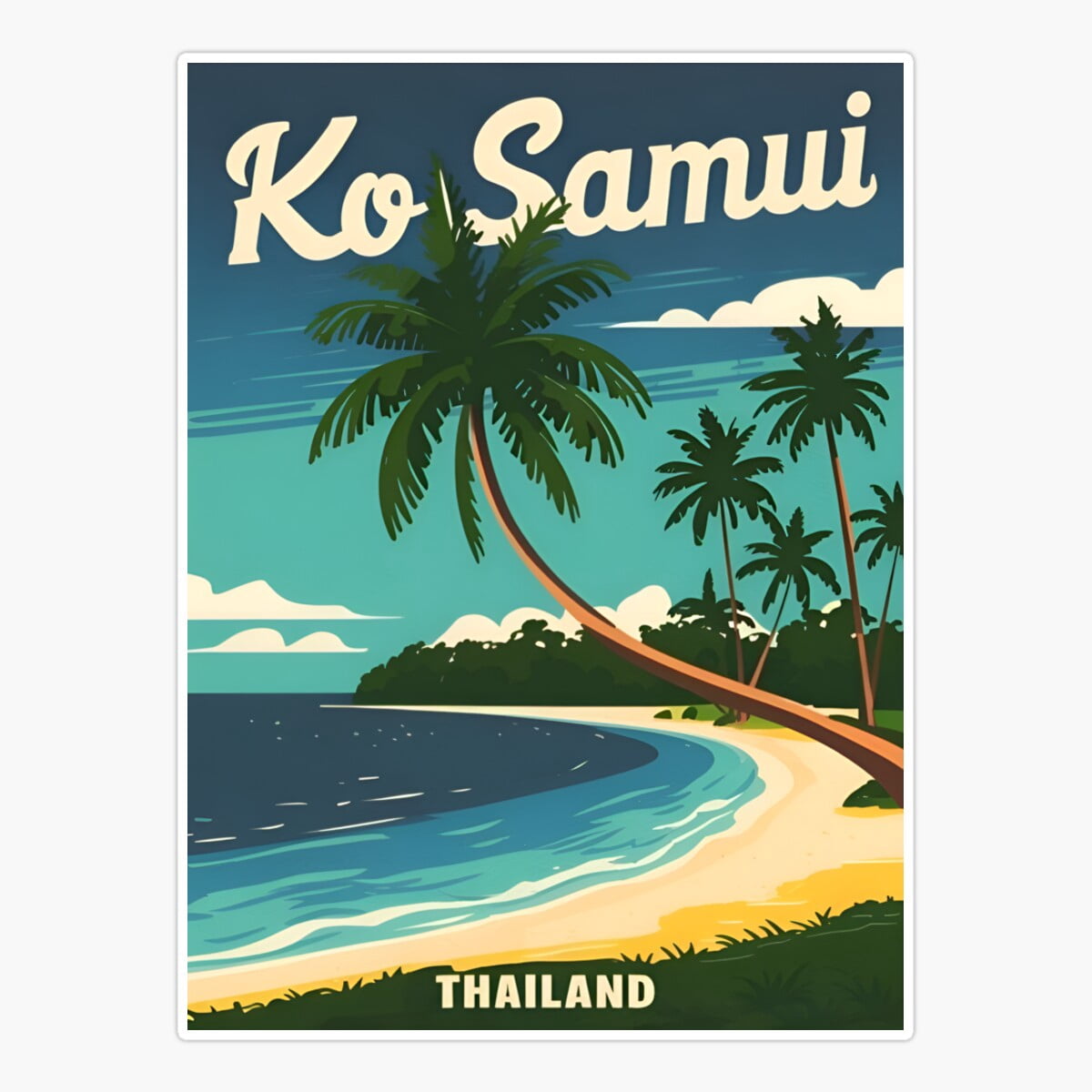 Maneki Vintage Travel Koh Samui Thailand Beach Retro Graphic Sticker ...