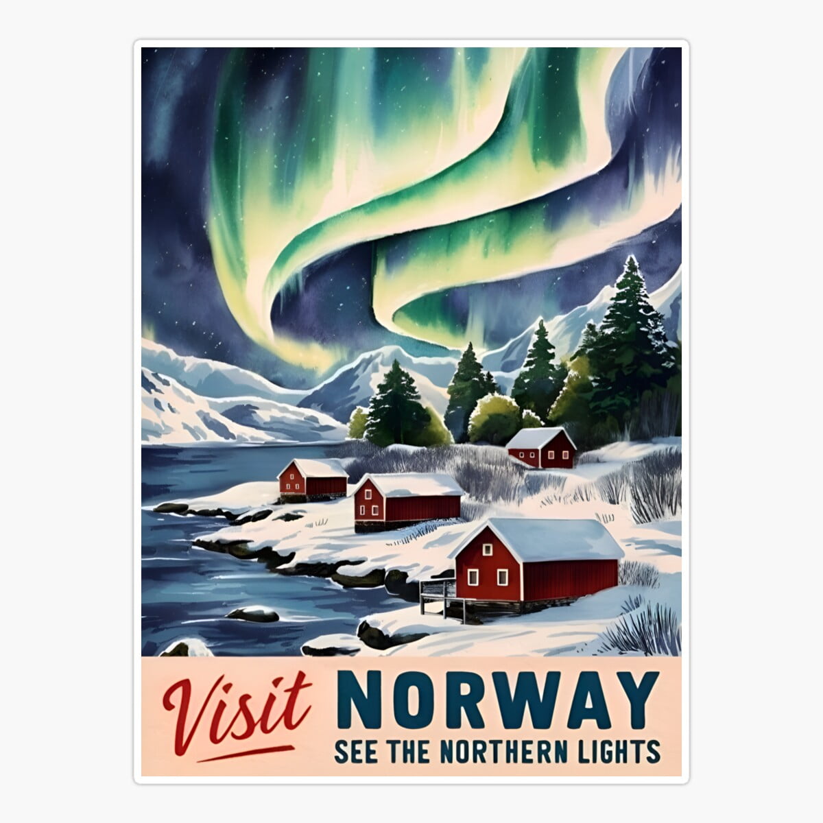 Maneki Vintage Travel Norway Northern Lights Retro Scenic Sticker ...