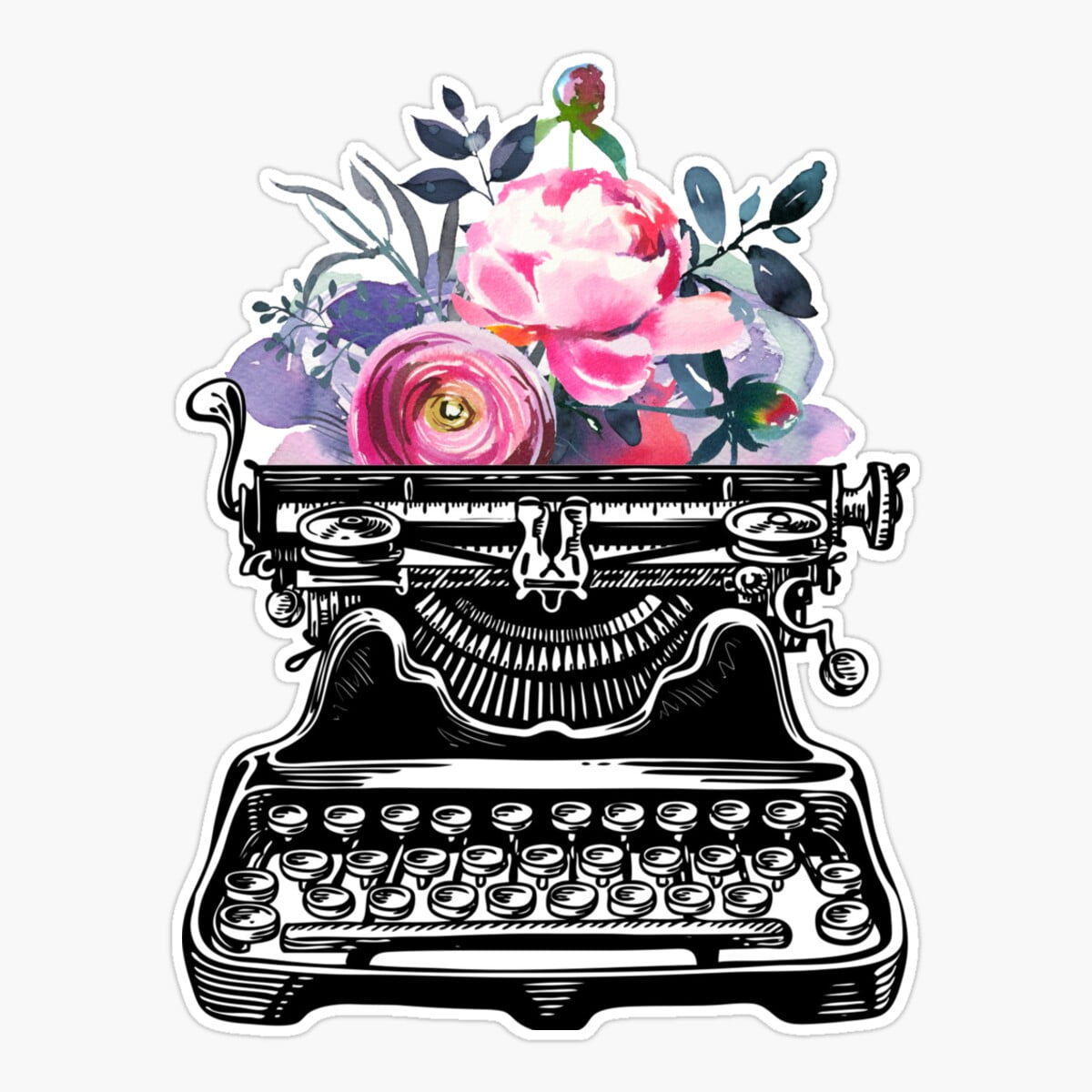 Maneki Vintage Typewriter, Watercolor Flowers, Flowers, Watercolor ...