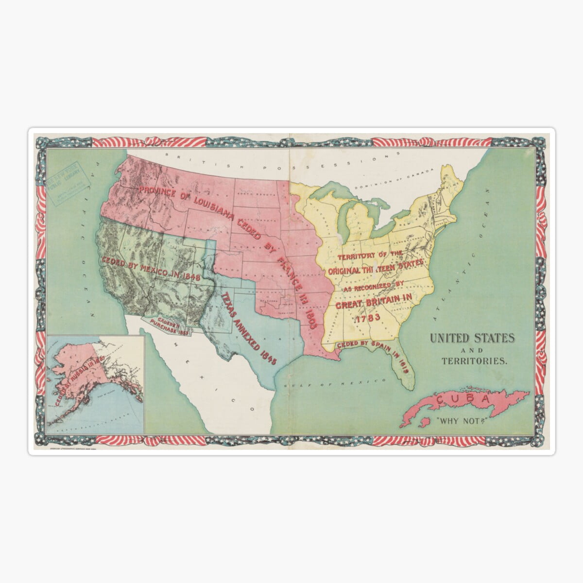 Maneki Vintage United States Annexation Map (1898) Sticker, Phone Decal ...