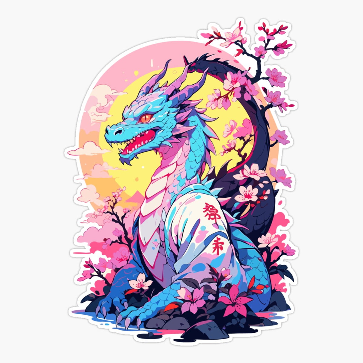 Maneki Vintage Vaporwave Style Japanese Dragon Design Sticker, Phone ...