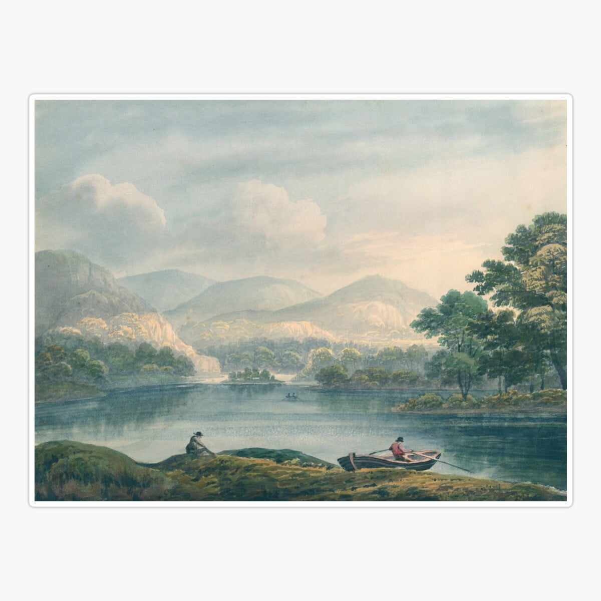 Maneki Vintage Watercolor Painting O A River Surrounded By Trees With ...