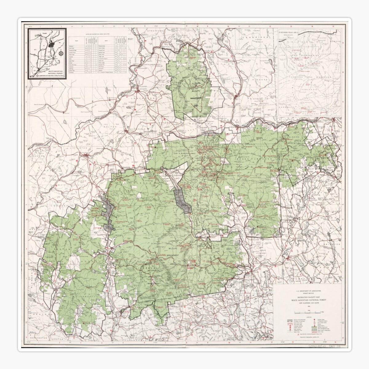 Maneki Vintage White Mountains National Orest Map (1863) Sticker, Phone ...