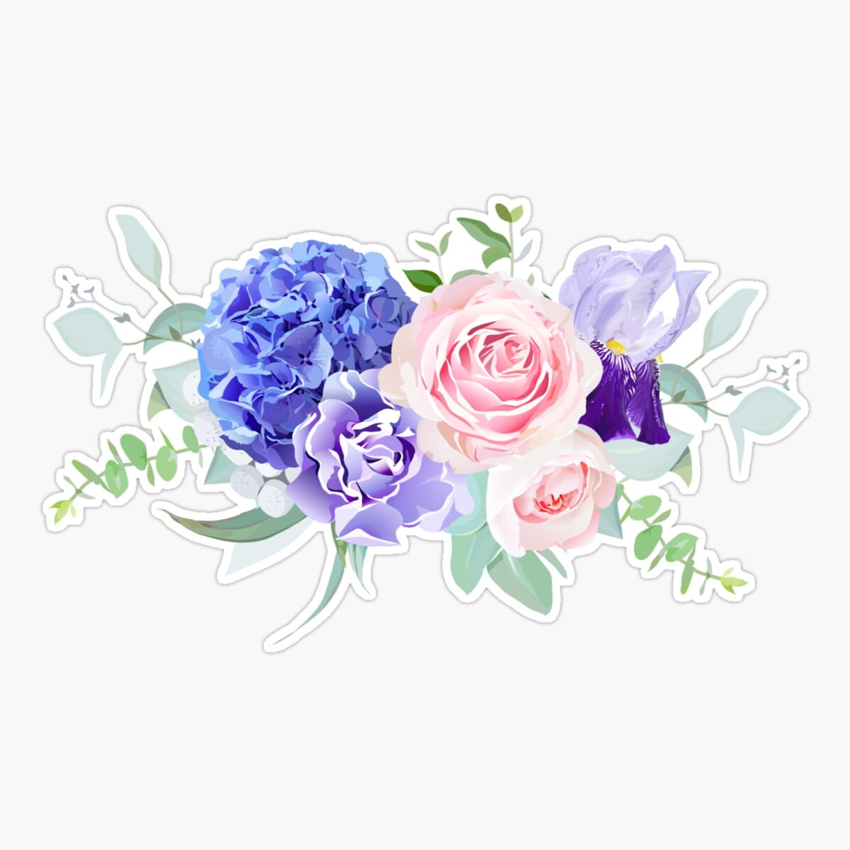 Maneki Violet, Blue And Purple Hydrangea, Rose, Iris, Carnation Sticker ...