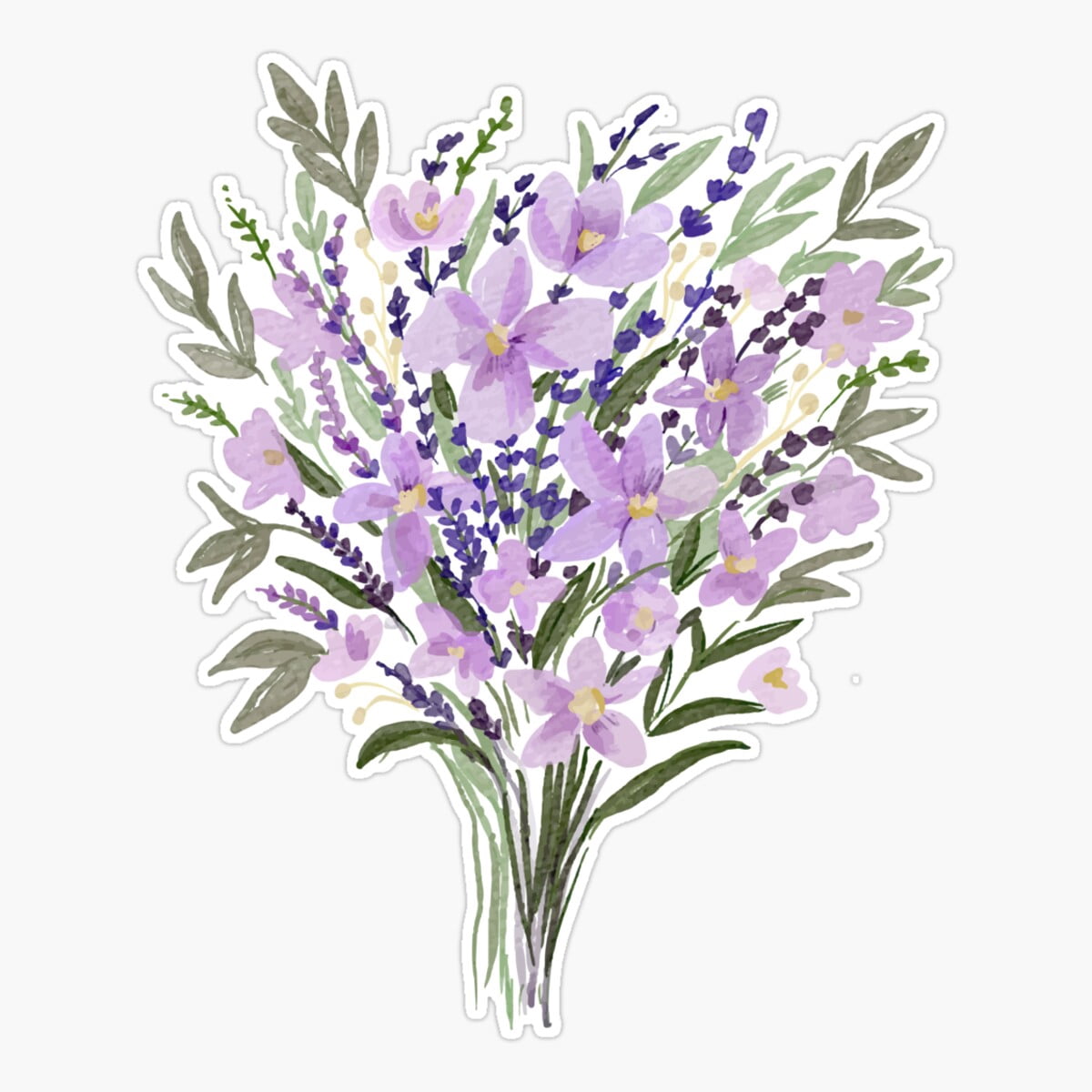 Maneki Violet Watercolor Flower Bouquet Sticker, Phone Decal Water ...