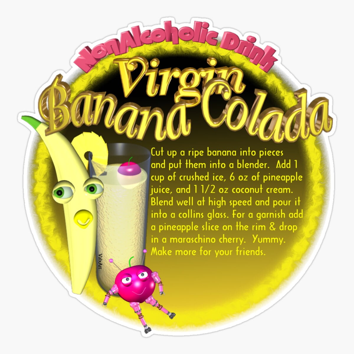 Maneki Virgin Banana Colada Recipe Or Non-Alcohol Cocktail Sticker ...