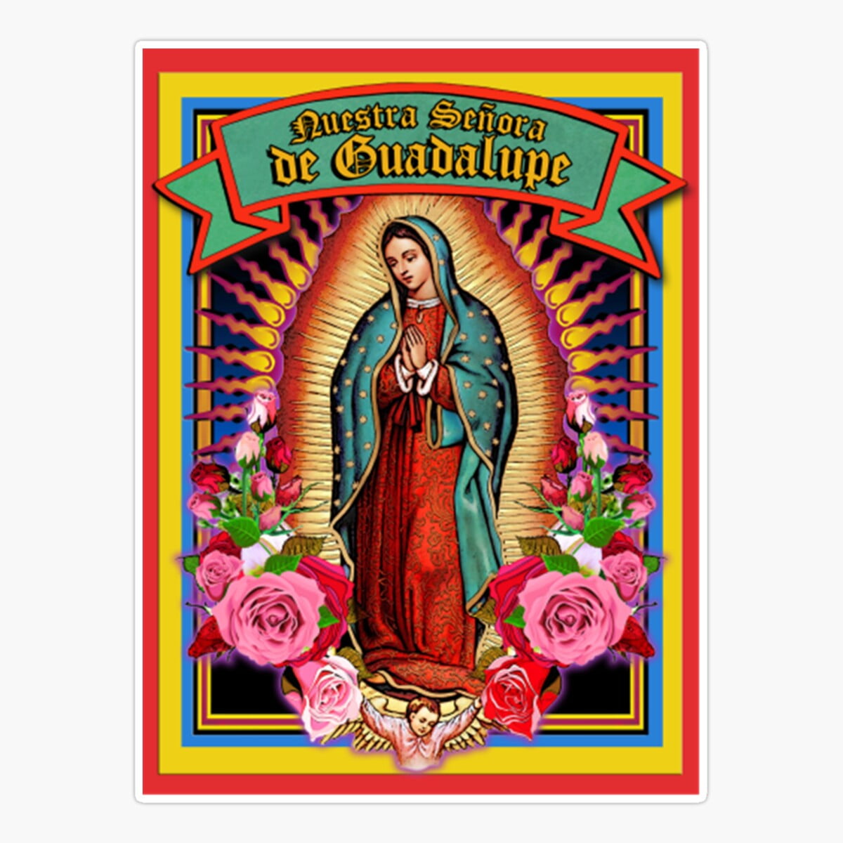 Maneki Virgin Mary O Guadalupe Holy Card Sticker, Phone Decal Water ...