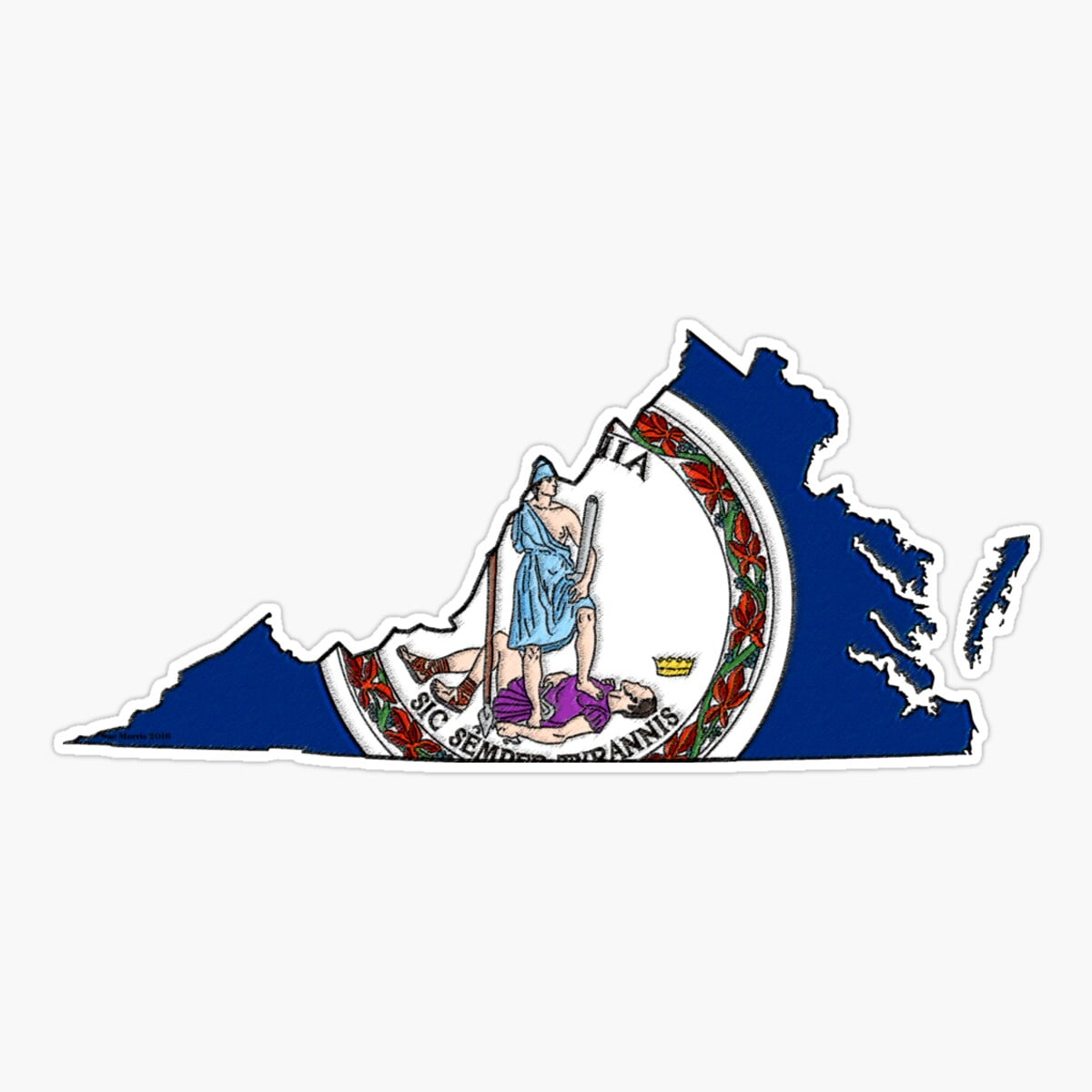 Maneki Virginia Map With Virginia State Lag Sticker, Phone Decal Water ...