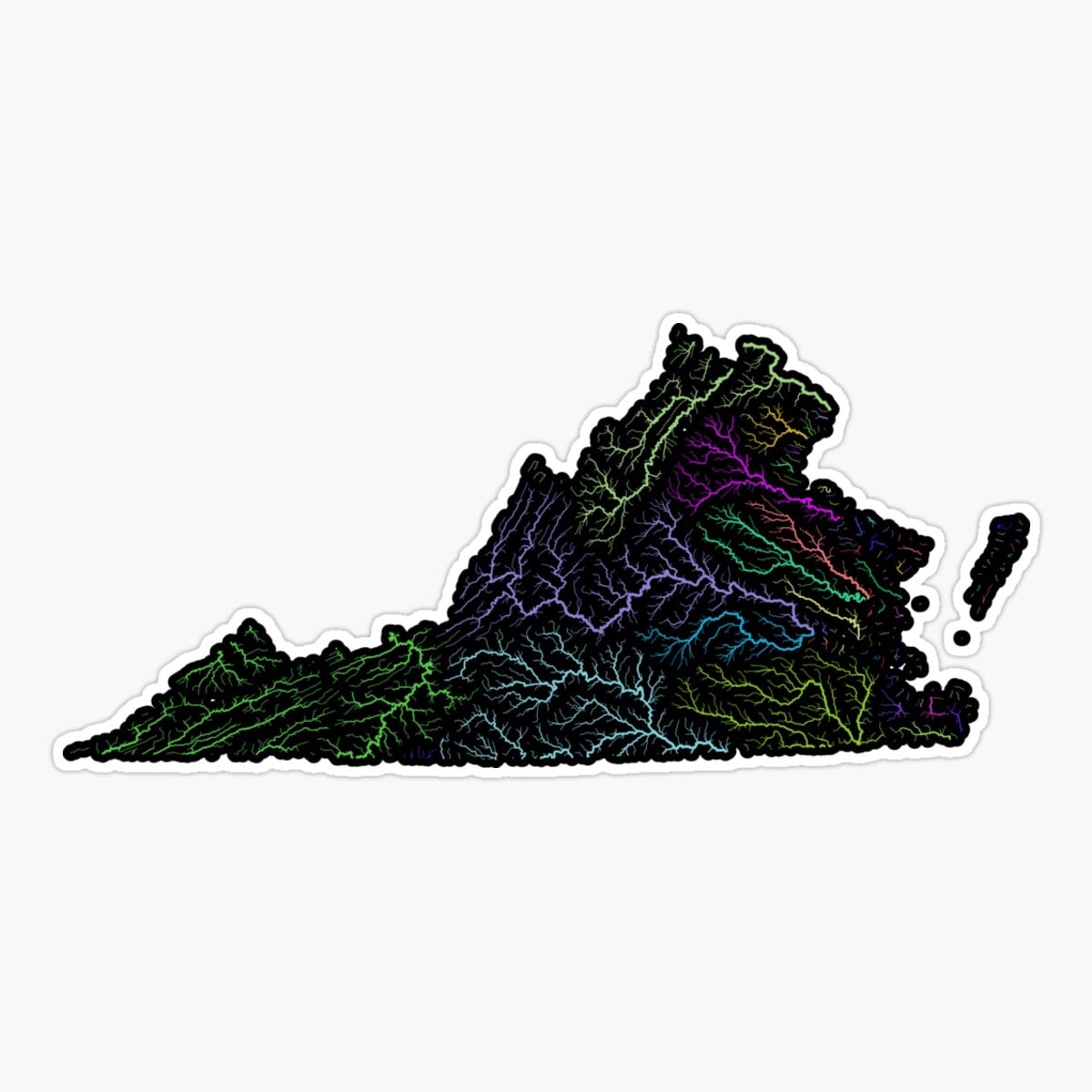 Maneki Virginia River Basin Map In Rainbow Colours With Black ...