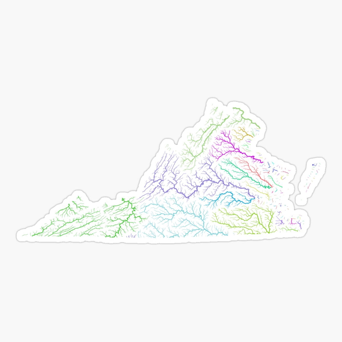 Maneki Virginia River Basin Map In Rainbow Colours With White ...