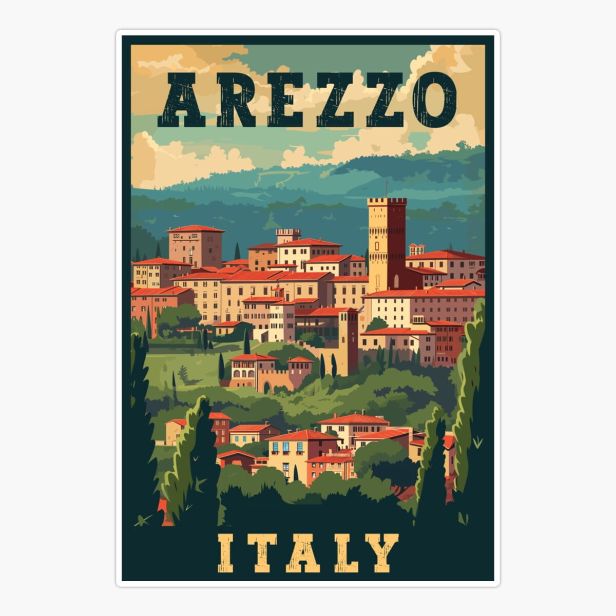 Maneki Visit Arezzo In Italy Travel Art Sticker, Phone Decal Water ...