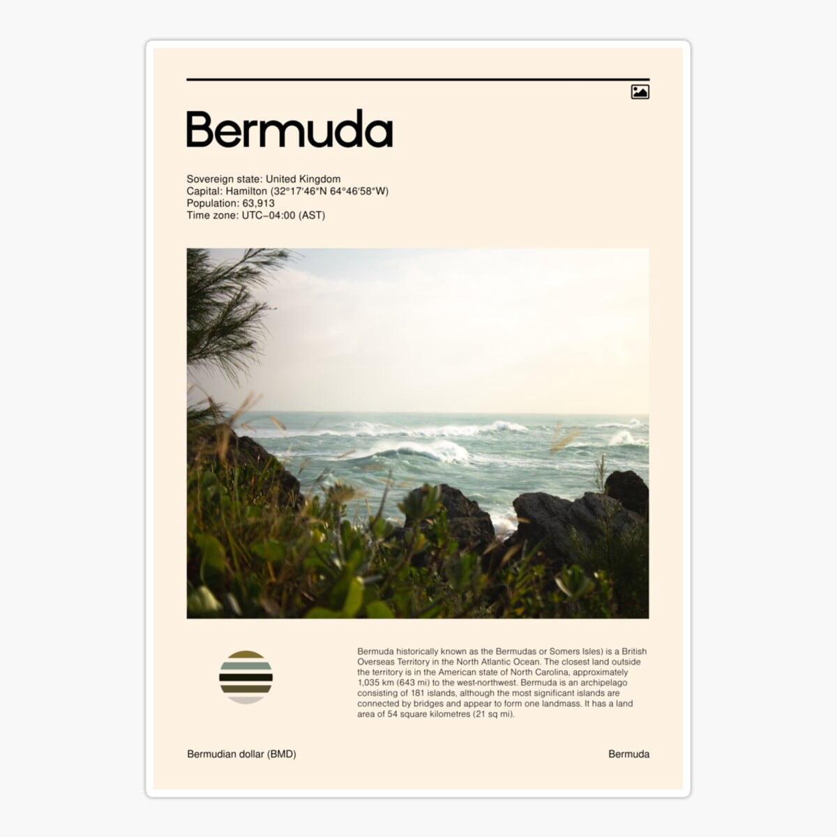 Maneki Visit Bermuda (Travel Poster) Sticker, Phone Decal Water Bottle ...