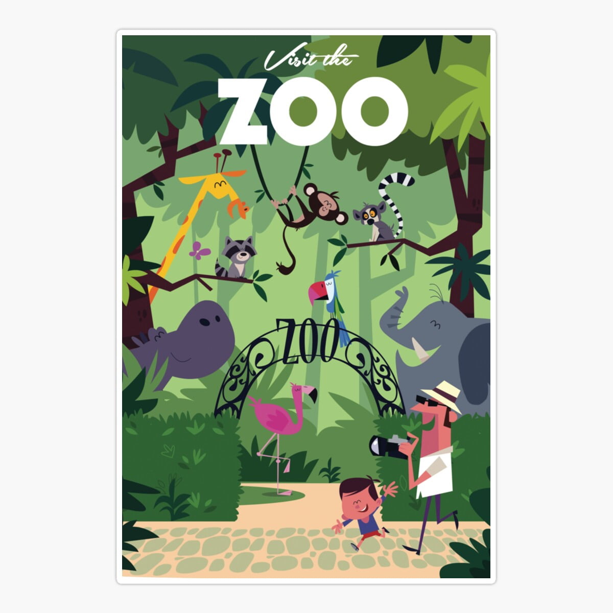 Maneki Visit The Zoo Poster Sticker, Phone Decal Water Bottle Stickers ...