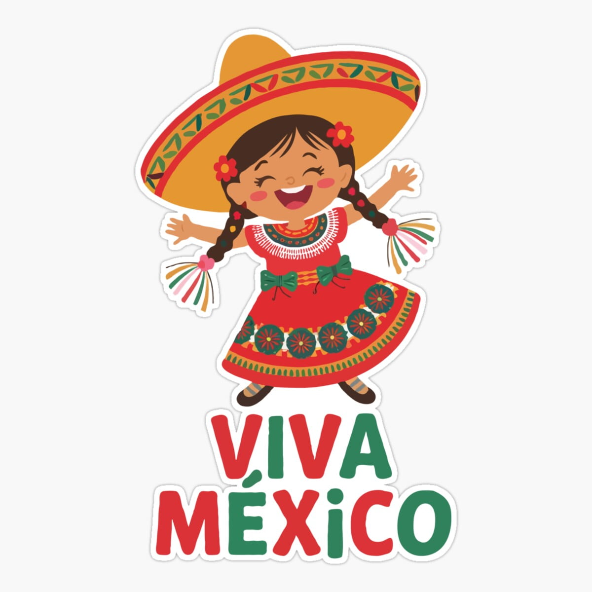Maneki Viva México Cute Girl Sombrero Mexican Pride Kids Sticker, Phone ...
