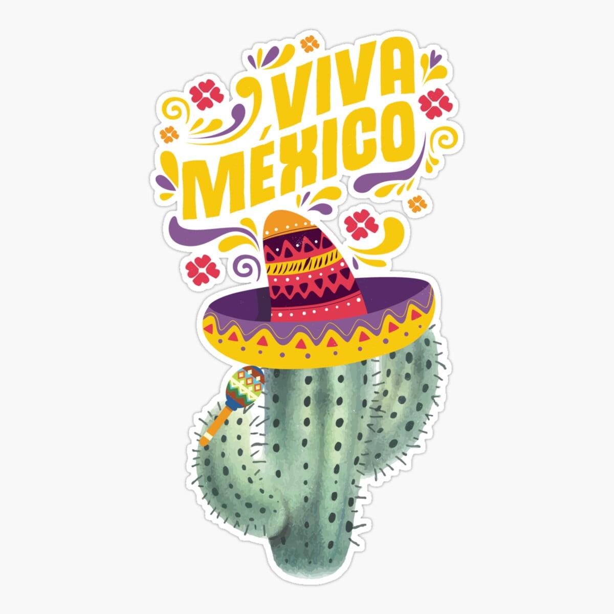 Maneki Viva Mexico Cactus Party Sombrero Sticker, Phone Decal Water ...