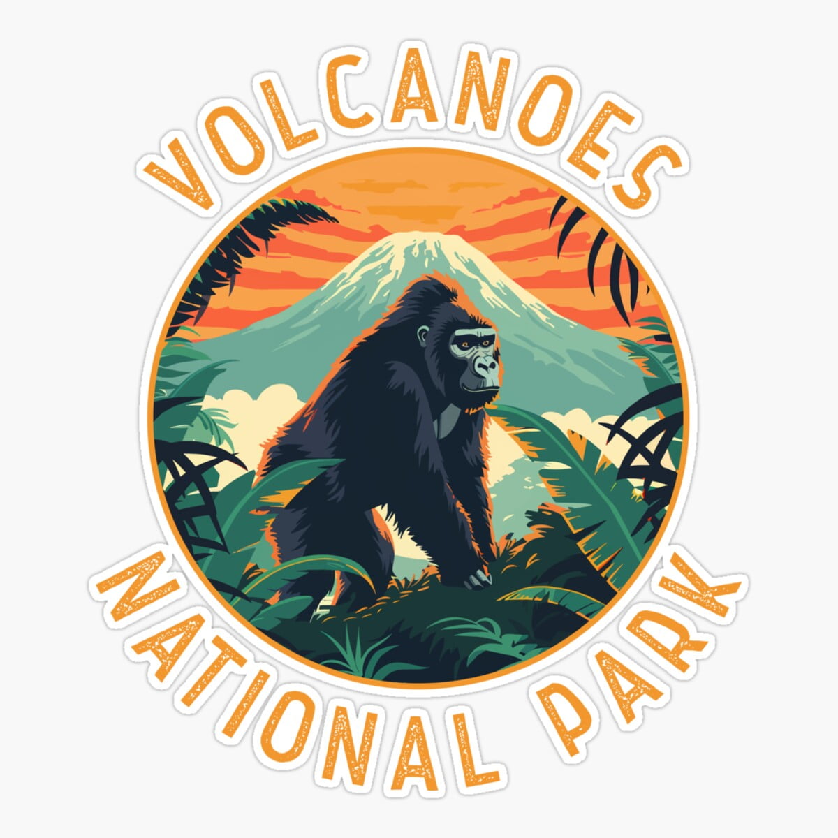 Maneki Volcanoes National Park Rwanda Retro Distressed Circle Sticker ...