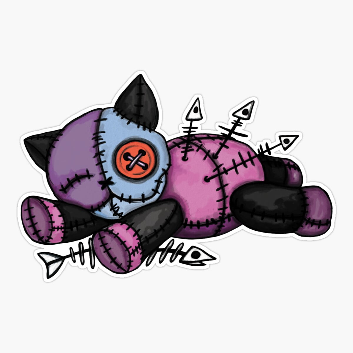 Maneki Voodoo Cat Sleeping Sticker, Phone Decal Water Bottle Stickers ...