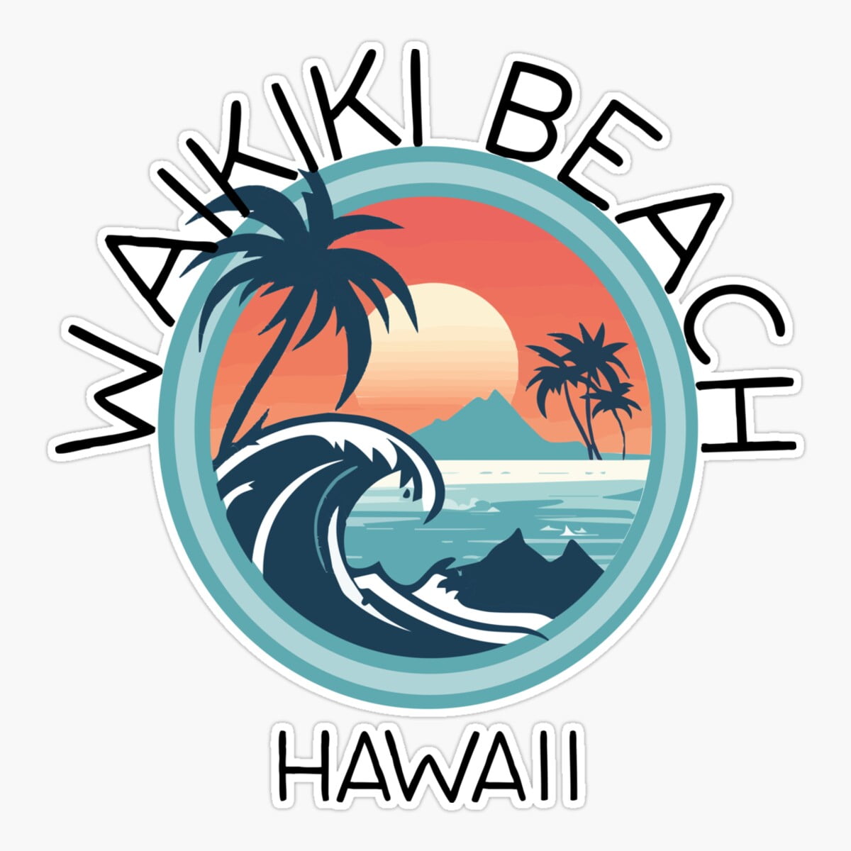Maneki Waikiki Beach - Hawaii (With Black Lettering) Sticker, Phone ...