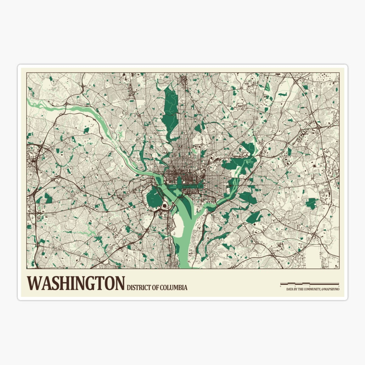 Maneki Washington Dc Street Map Sticker, Phone Decal Water Bottle ...