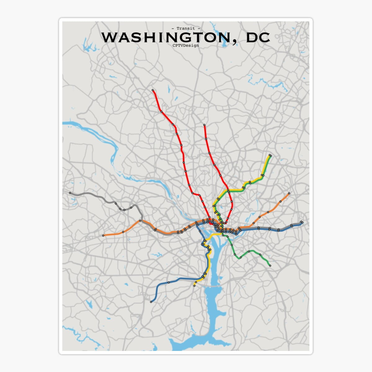 Maneki Washington, Dc Transit Map Sticker, Phone Decal Water Bottle ...