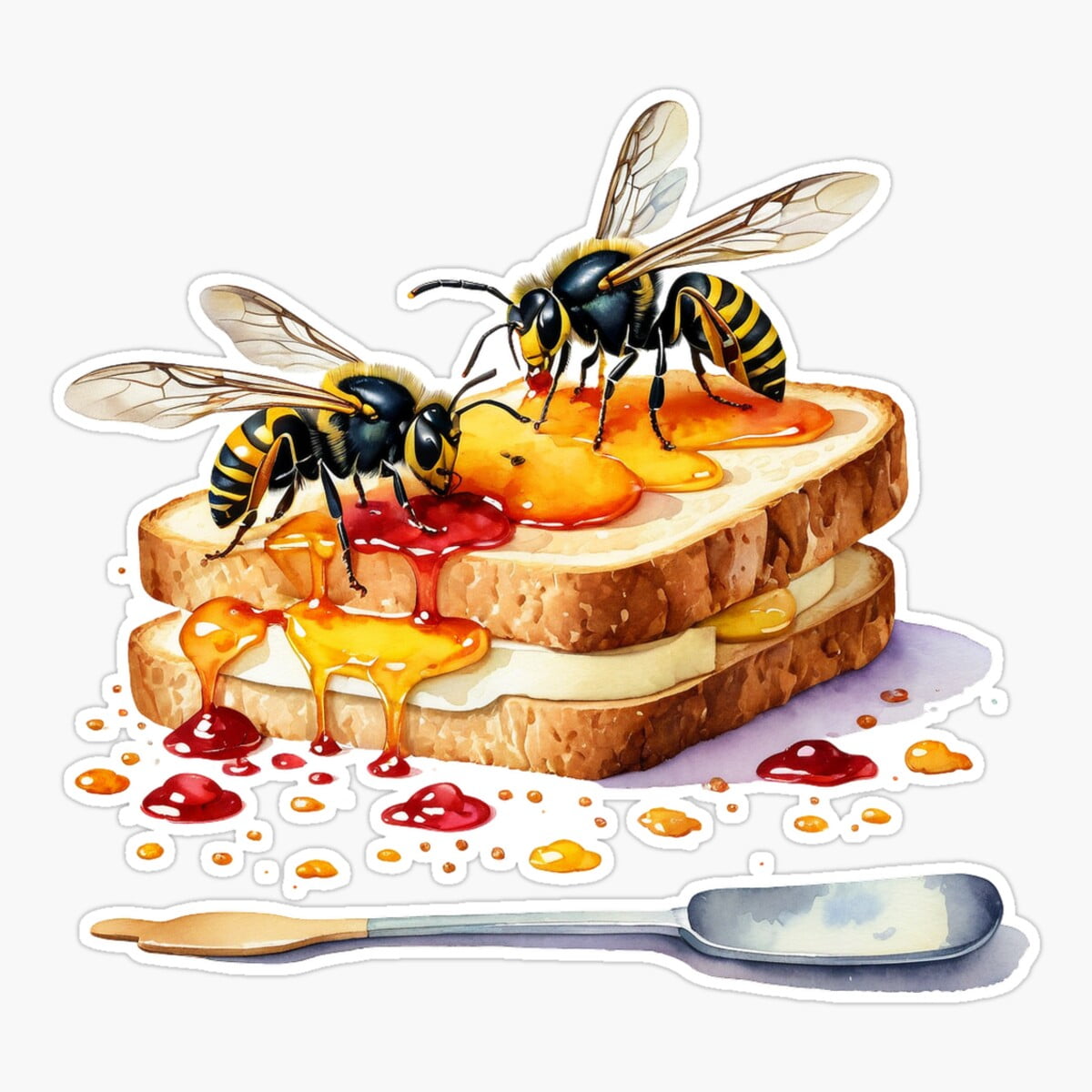 Maneki Wasps On Jam Bread Sticker, Phone Decal Water Bottle Stickers ...