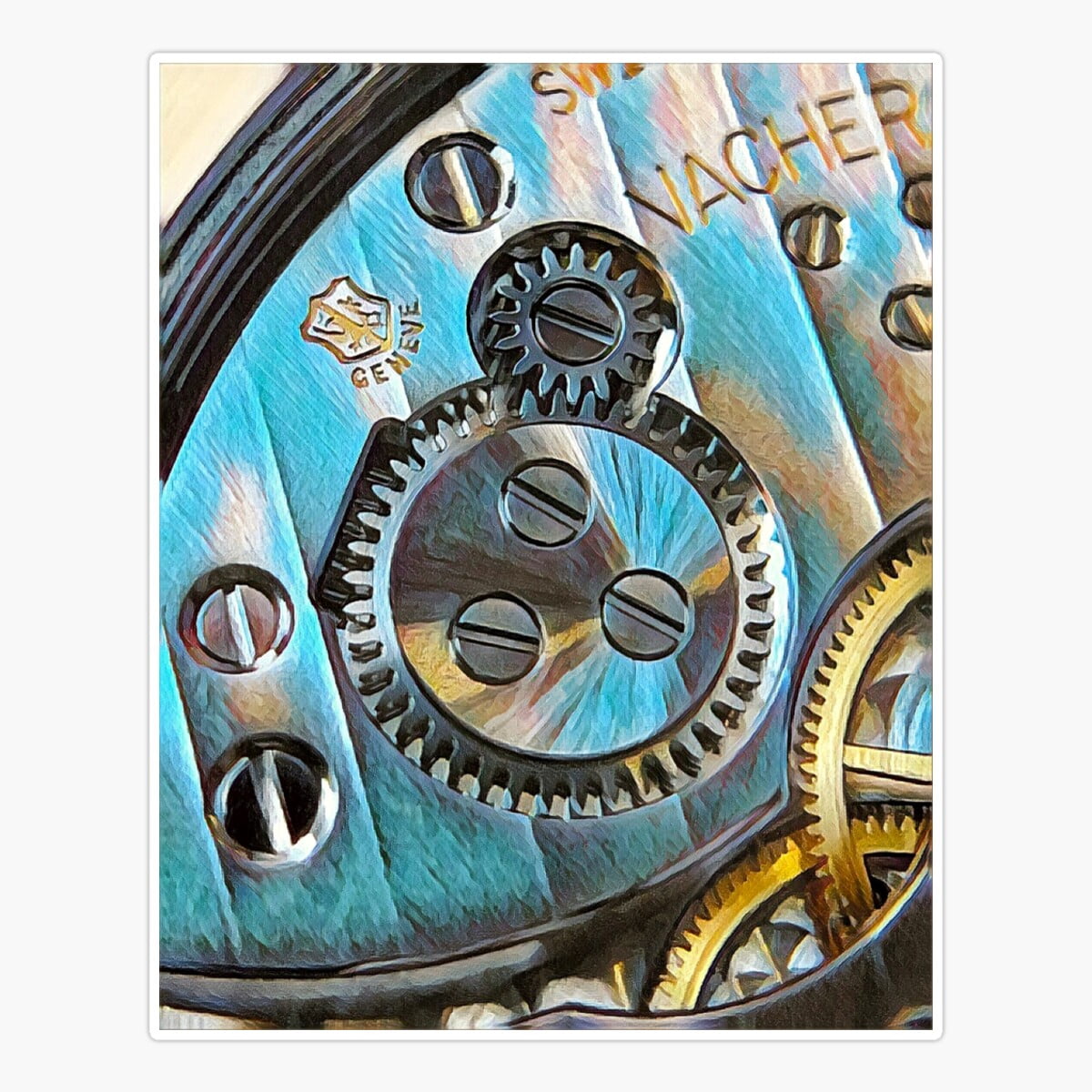 Maneki Watch Movement Gears Sticker, Phone Decal Water Bottle Stickers ...