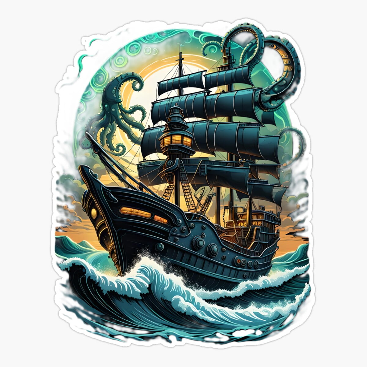 Maneki Water Ship Sea Pirate Angler Isherman Er, Phone Decal Water ...