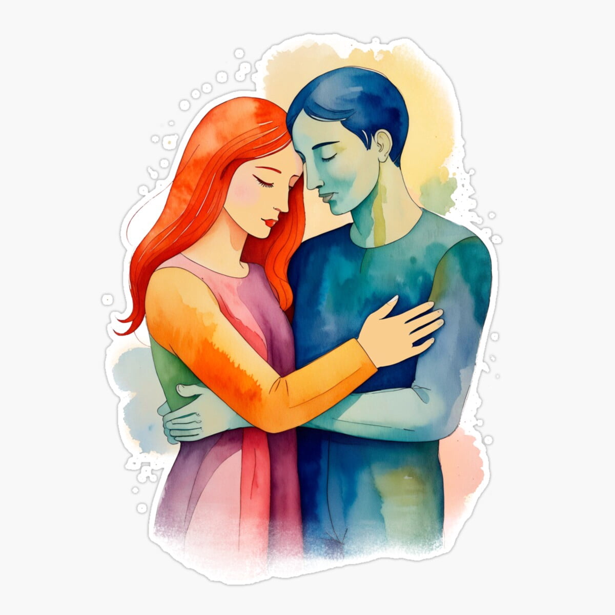 Maneki Watercolor Art Couple 01 Sticker, Phone Decal Water Bottle ...