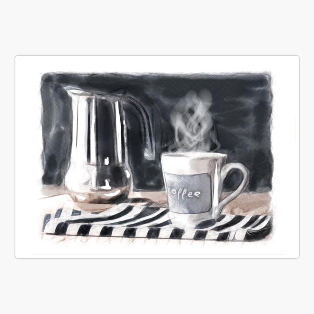 Maneki Watercolor Art O Coee Cup And Kettle Sticker, Phone Decal Water ...