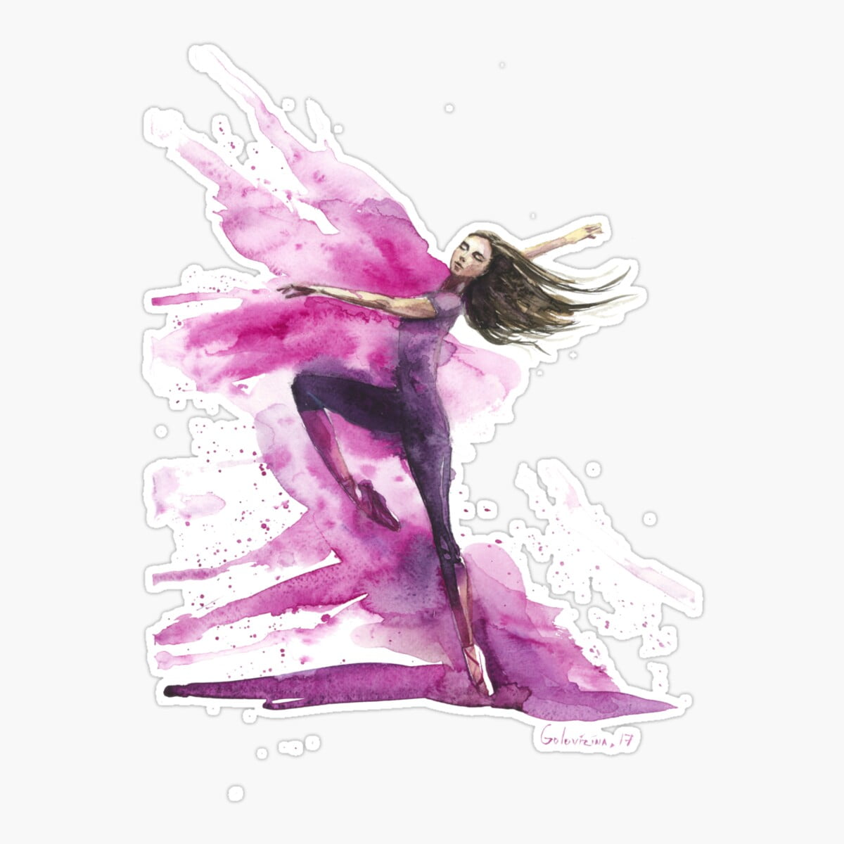 Maneki Watercolor Ballerina - Emotional, Expressional Pink Art Sticker ...