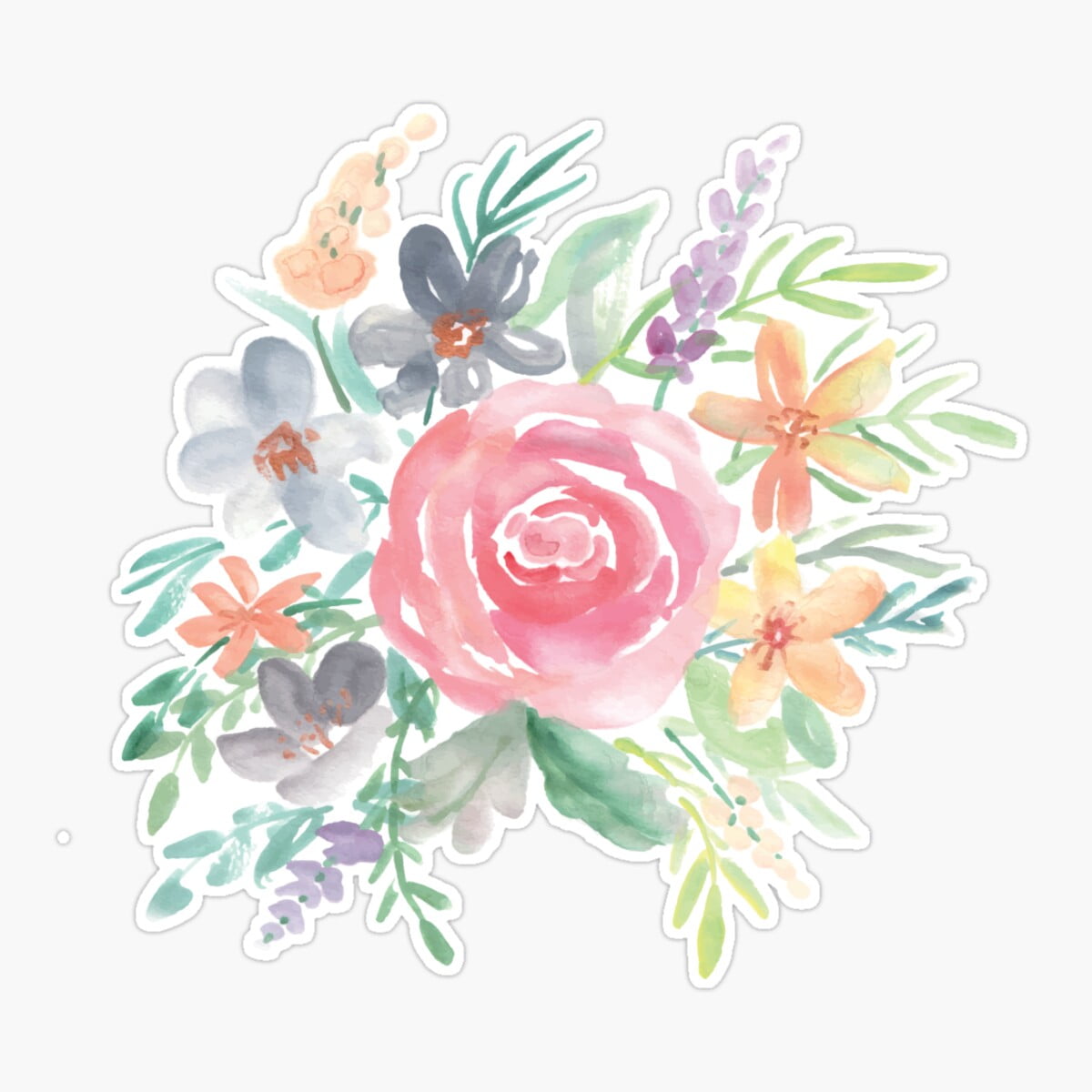 Maneki Watercolor Blush Pink Floral Bouquet Sticker, Phone Decal Water ...