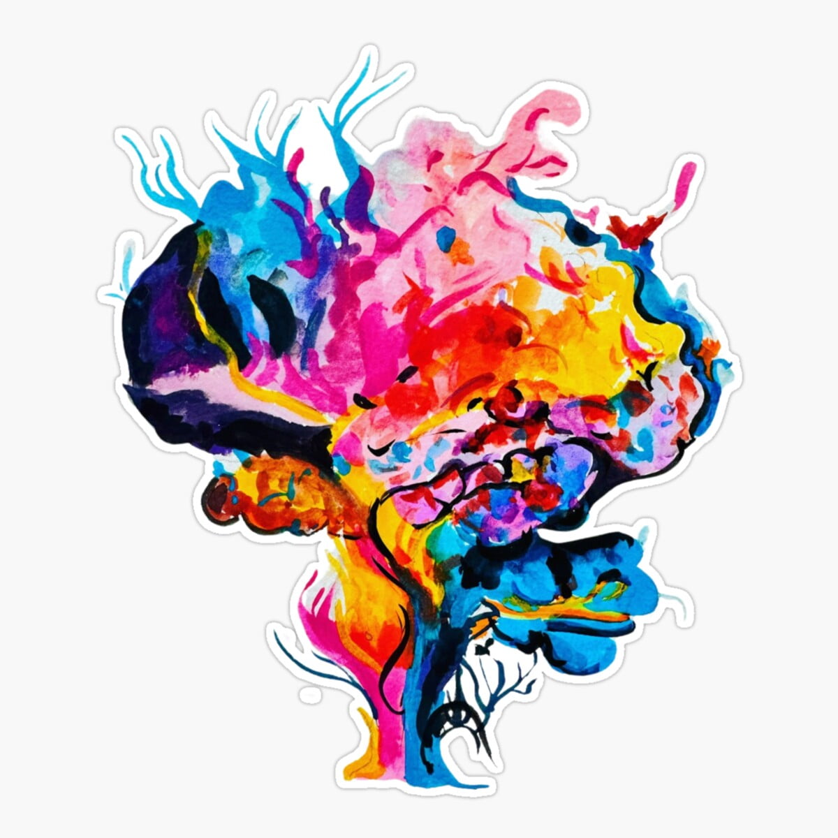 Maneki Watercolor Brain Tree Er, Phone Decal Water Bottle Stickers Car ...