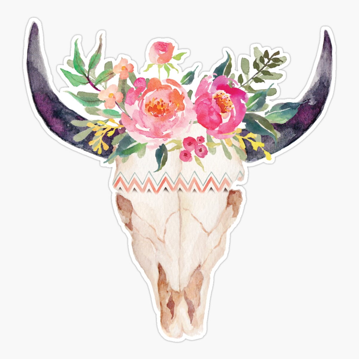 Maneki Watercolor Bull Skull Lowers Er, Phone Decal Water Bottle ...