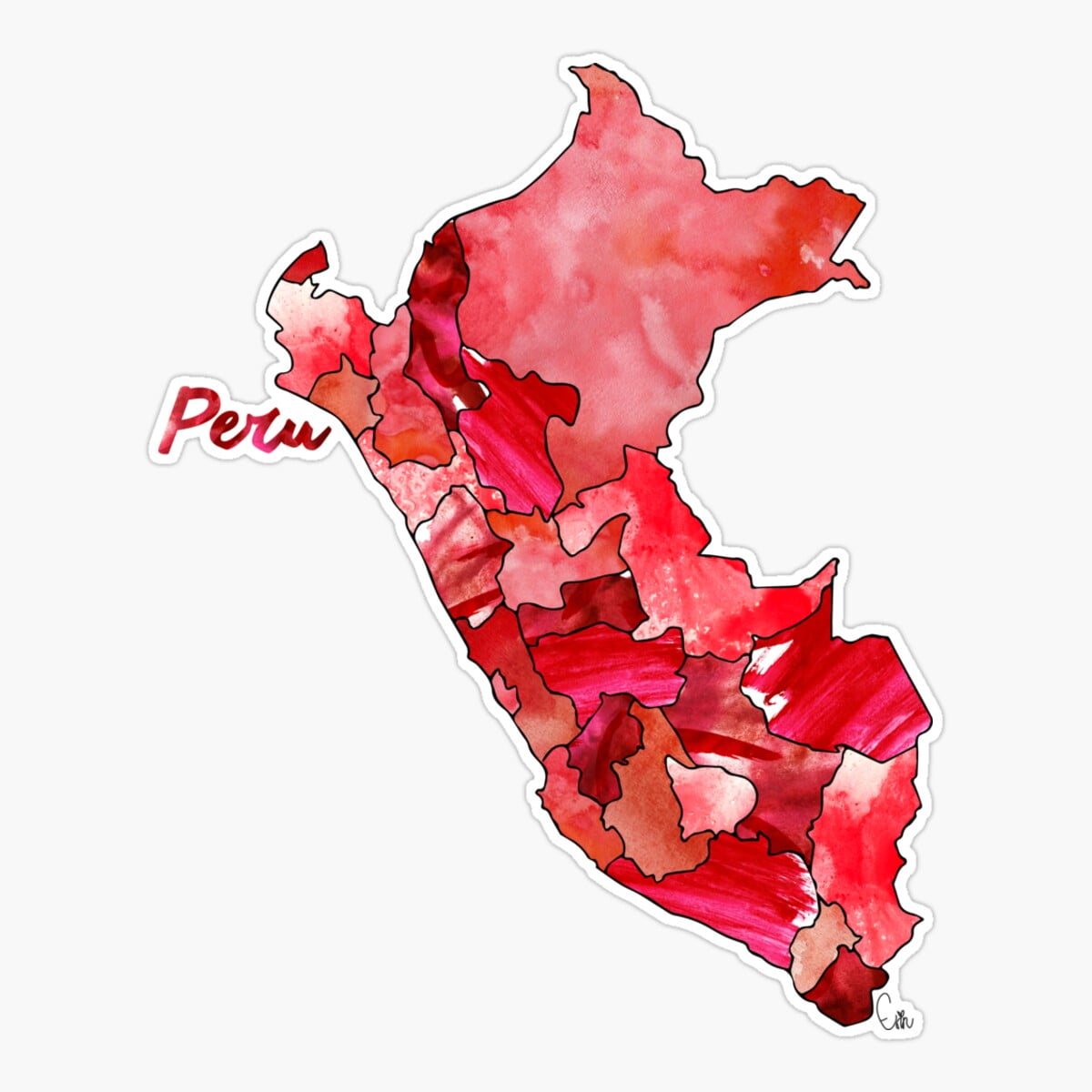 Maneki Watercolor Countries - Peru Sticker, Phone Decal Water Bottle ...