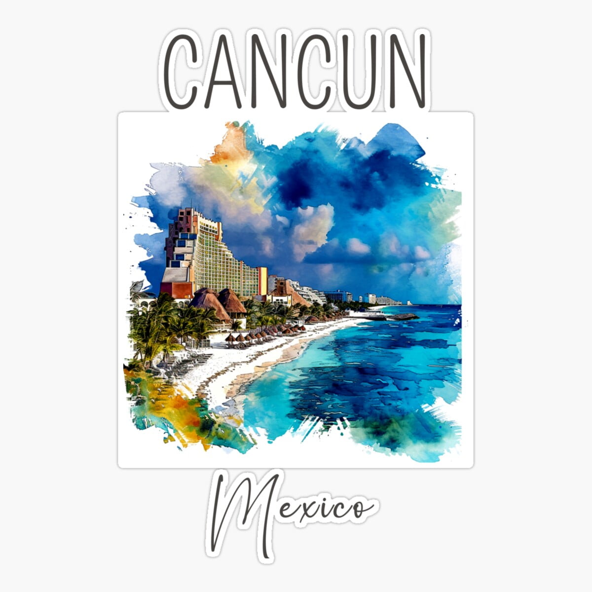 Maneki Watercolor Design O Cancun - Mexico Sticker, Phone Decal Water ...